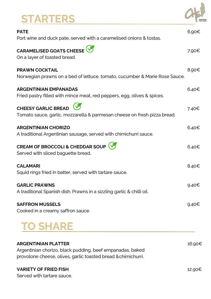 Che Argentina Grill Menu - Che Restaurant Villamartin Plaza