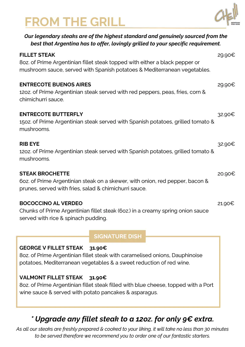 Che Argentina Grill Menu - Che Restaurant Villamartin Plaza
