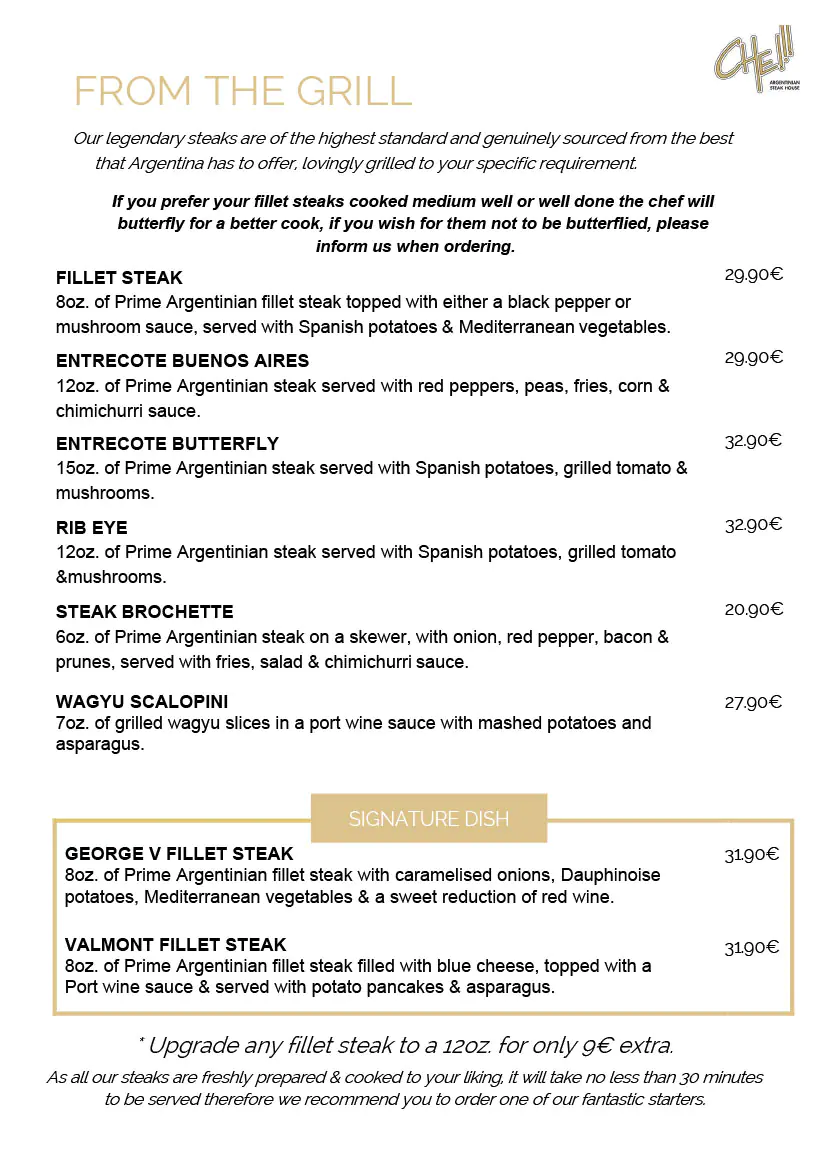 Che Argentina Grill Menu - Che Restaurant Villamartin Plaza